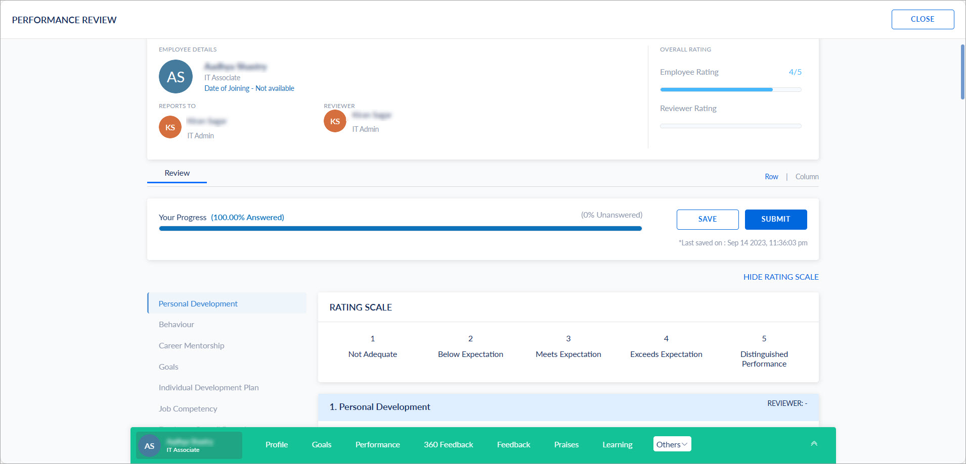Submit Performance Self Review